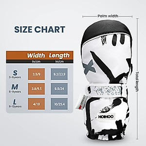 HOIHOO Kids Ski Mittens, Waterproof Snow Thinsulate Mittens Toddler Warm Winter Ski Snow Gloves with String for Boys Girls