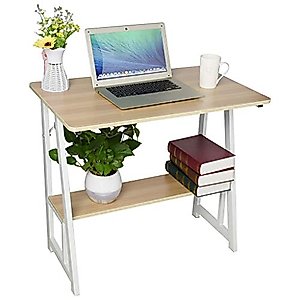 ZHOU2# Desktop Computer Desk with Storage Rack, Home Office Study Writing Table Computer Gaming Table Bedroom Laptop Study Table, Student Bookcase Study Reading Writing Desk PC Laptop Table (Yellow)