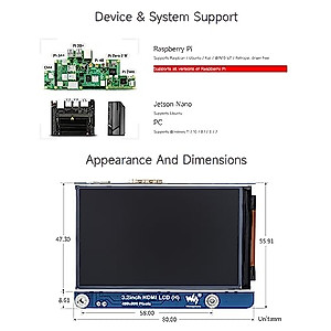 waveshare 3.2inch HDMI IPS LCD Display Compatible with Raspberry Pi 4B/3B+/3A+/2B/B+/A+/Zero/Zero W/WH/Zero 2W CM3+/4 Series Boards 480×800 Resolution No Touch Supports Jerson Nano/Windows