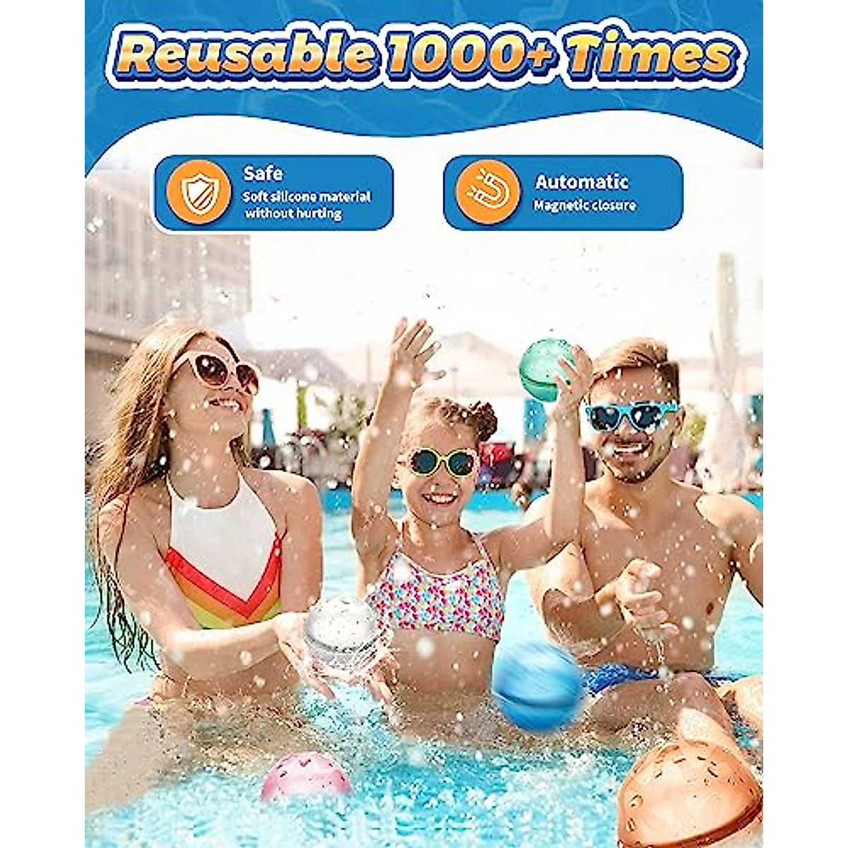 Reusable Water Balloons, Magnetic Refillable Water Balls, Summer Outdoor Water Toy for Kids and Adults, Self Sealing Quick Fill Water Balloons Pool Beach Toys for Boys and Girls (12 Pcs)