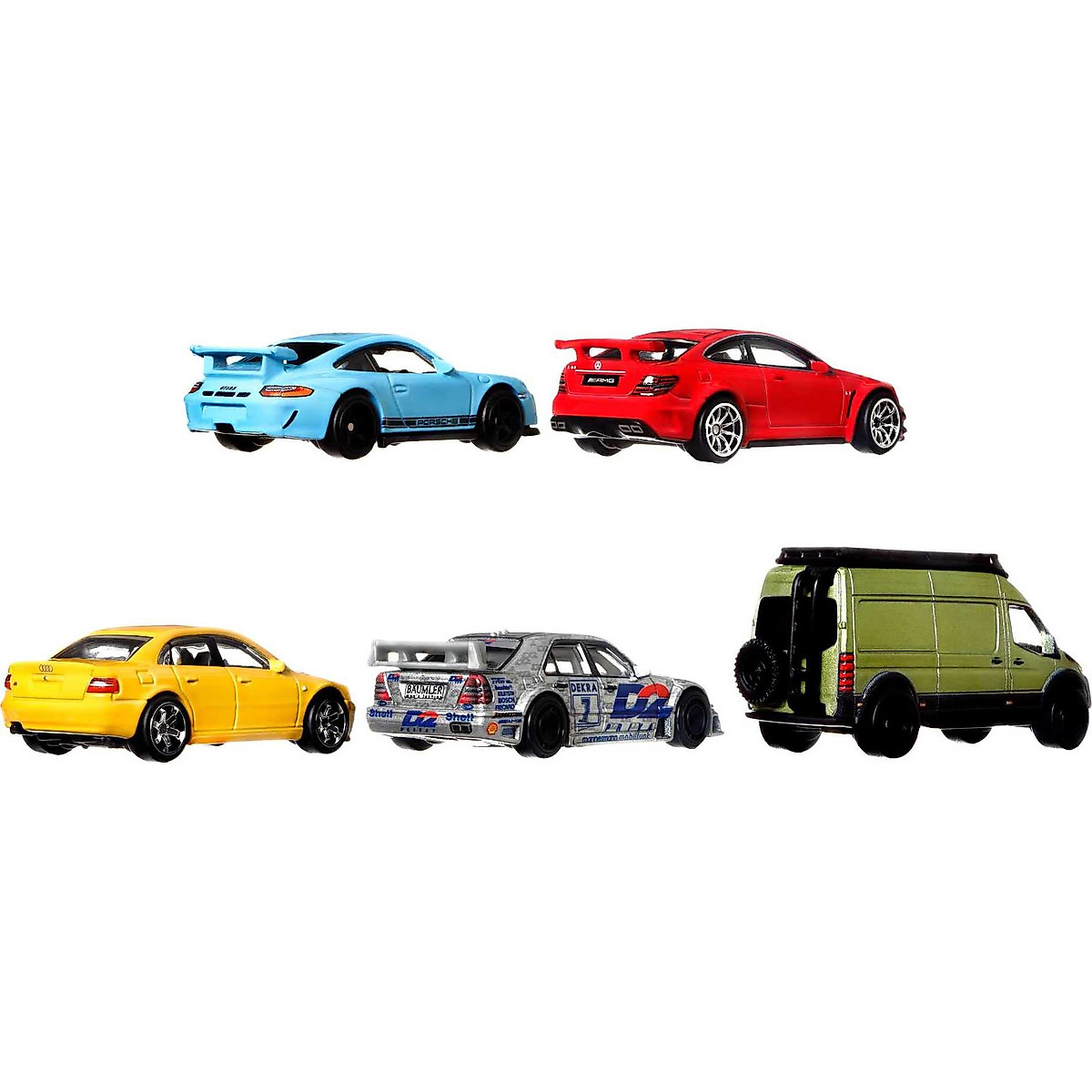 Hot Wheels Premium Car Culture Deutschland Design Container Set, 5-Pack of German 1:64 Scale Vehicles, New & Vintage, for Adult Collectors