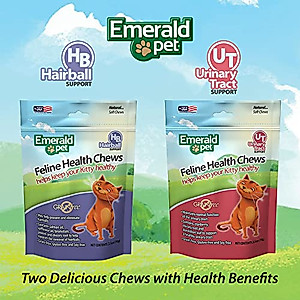 Emerald Pet Feline Health Chews Hairball Support — Natural Grain Free Feline Hairball Control Chews — Hairball Control Cat Supplements for Hairball Prevention and Elimination — Made in USA, 2.5 oz