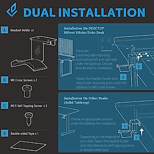 DEZCTOP Headphone Stand Holder Under Desk, PC Gaming Headset Hanger Mount, Earphone Stand Accessories, Headset Hook Holder for All Over Ear Headphone, for All Gamer Headset and Table Boards, Black