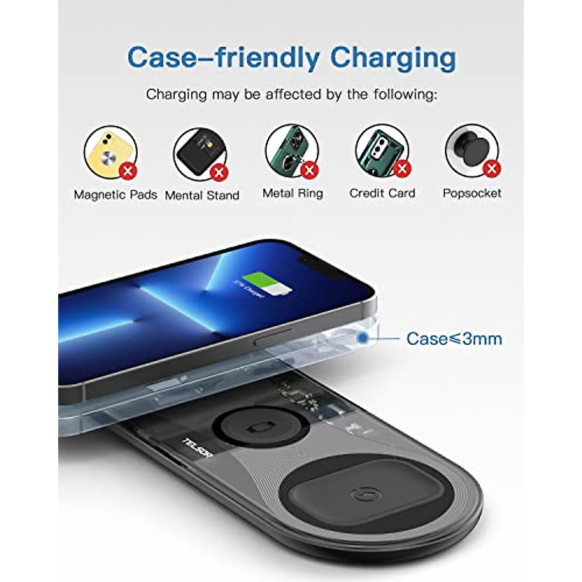 Wireless Charging Pad,TELSOR Portable 3 in 1 Wireless Charger Station for Multiple Devices,Ultra-Slim Travel Charging Pad for Apple Watch 7/6/5/4/3/2,iPhone 14 13 12 Pro& AirPods 3/2/Pro