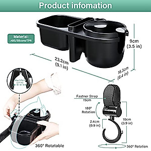 3 in 1 Stroller Cup Holder with 2 Stroller Hooks for Hanging Diaper Bags, Purse - Upgraded Removable Universal Cup Holder with Phone Holder & Snack Tray for Stroller, Bike, Wheelchair, Walker, Scooter