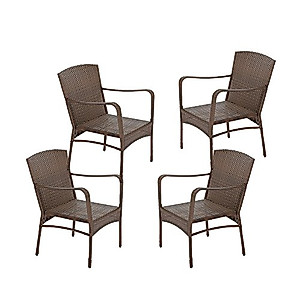 W Unlimited Leisure Collection Garden Patio Furniture Round Core Wicker Outdoor Furniture Bistro Set Table Cushions Deep Seating (4X Chairs)
