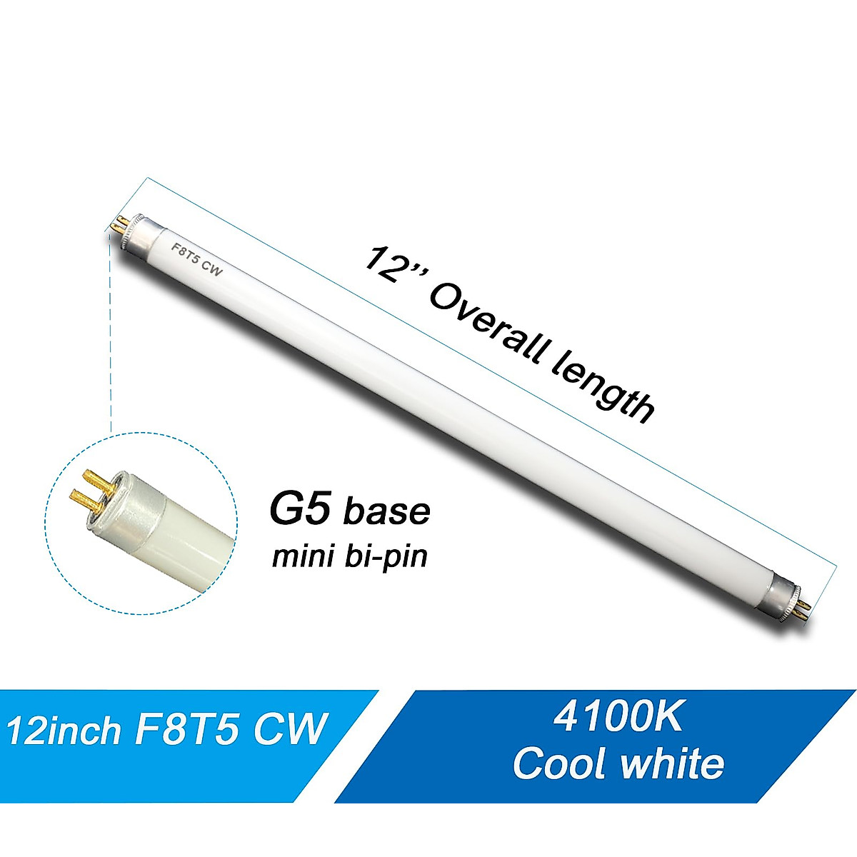 Accway (6 Pack) F8T5/CW 4100K 12’’ Linear Fluorescent Light Bulb, 8W Cool White T5 Tube, G5 Mini Bi Pins Base Replacement for Under Cabinet Light, RV, Closet