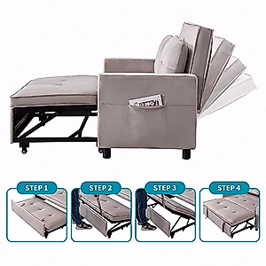 BALUS Loveseat Sofa, Convertible Sofa Bed with Side Pockets, 2 Seater Small Sleeper Sofa, Pull Out Couch for Living Room/Bedroom, Light Gray