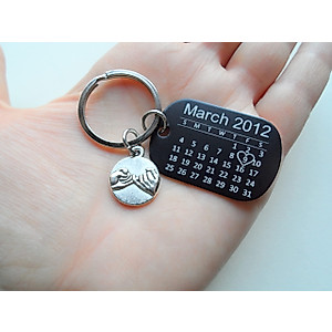 Custom Personalized Anodized Aluminum Anniversary Calendar Keychain with Pinky Promise Charm, Anniversary Date Keychain, Husband Wife Boyfriend Girlfriend Key Chain, Customized Couples Keychain