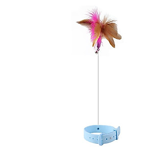 KOTYA Cat Teasing Wand Silicone Collar Hands Free Toy with Bell and Feathers (Sky Blue)