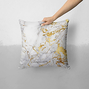 iiRov Marble & Digital Gold Foil V5 - Custom Decorative Home Decor Indoor or Outdoor Throw Pillow Cover Plus Cushion Set for Sofa, Bed or Couch (Pillow CASE Cover Plus Cushion)
