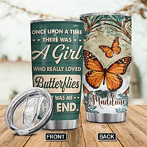 Wassmin Personalized Butterflies Gifts For Women Girls Lady Butterfly Tumbler 20oz 30oz Stainless Steel Insulated Tumblers Butterflies Cup Coffee Travel Mug Birthday Christmas Presents