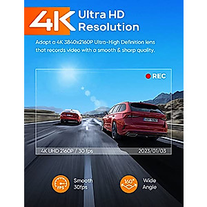 Dash Cam 4K WiFi 2160P Dash Camera for Cars, Car Camera Dash Cam Front Recorder, Dashcam for Cars with App, 24 Hours Parking Mode, G-Sensor, Night Vision, Loop Recording, Support 256GB Max