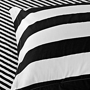 UKELER Black and White Striped Duvet Cover Set Modern Luxury Cotton Queen Bedding, 4 Pieces