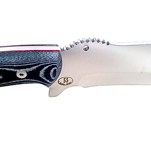 JEO-TEC Nº55 Full Tang Bushcraft Survival Hunting Camping Fishing Knife, Fixed Blade 6.7" MOVA-58 Scandi, Genuine Leather Multi-Position Sheath + Firesteel + Sharpener Stone, Handmade