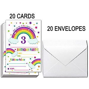 ukebobo 3rd Rainbow Birthday Party Invitations with Envelopes – Birthday Party Invitations, Rainbow Party Decorations– 20 Cards With Envelopes（c03-03）