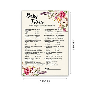 BOHEMIAN Baby Shower Game — BOHO BABY TRIVIA Game — Pack of 25 — Fun Baby Facts Game, GIRL Baby Shower Game, Bohemian Pink Floral Baby Shower Activity, Trivia Girl Baby Shower Game, SKU G400-TRV