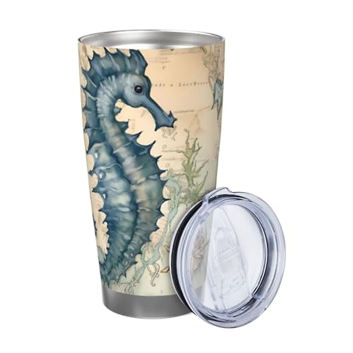 Groamaup 20oz Seahorse Stainless Steel Insulated Tumbler with Lid and 3pcs Straw Sets, Sea Animals Car Cup for Cold and Hot Drinks, Coffee Mug for Travel Office and Home Use