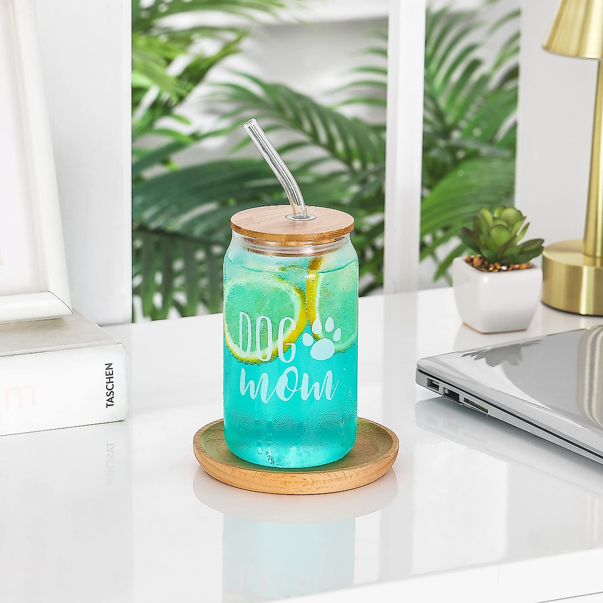 SHENDONG Dog Mom Iced Coffee Glass Cup,Gifts For Mom From Daughter, Son, Kids- Birthday gift Gifts For Mom, Women, Wife - Can Shaped Glass Cups For Mom, Mother, Wife, Bonus Mom, Mothers In Law, Mama