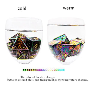 HAOMEJA Color Changing Temperature Metal Dragons DND dice set D&D dice Set Role Playing Dice Apply to Dungeons and Dragons Black Transition Colourful