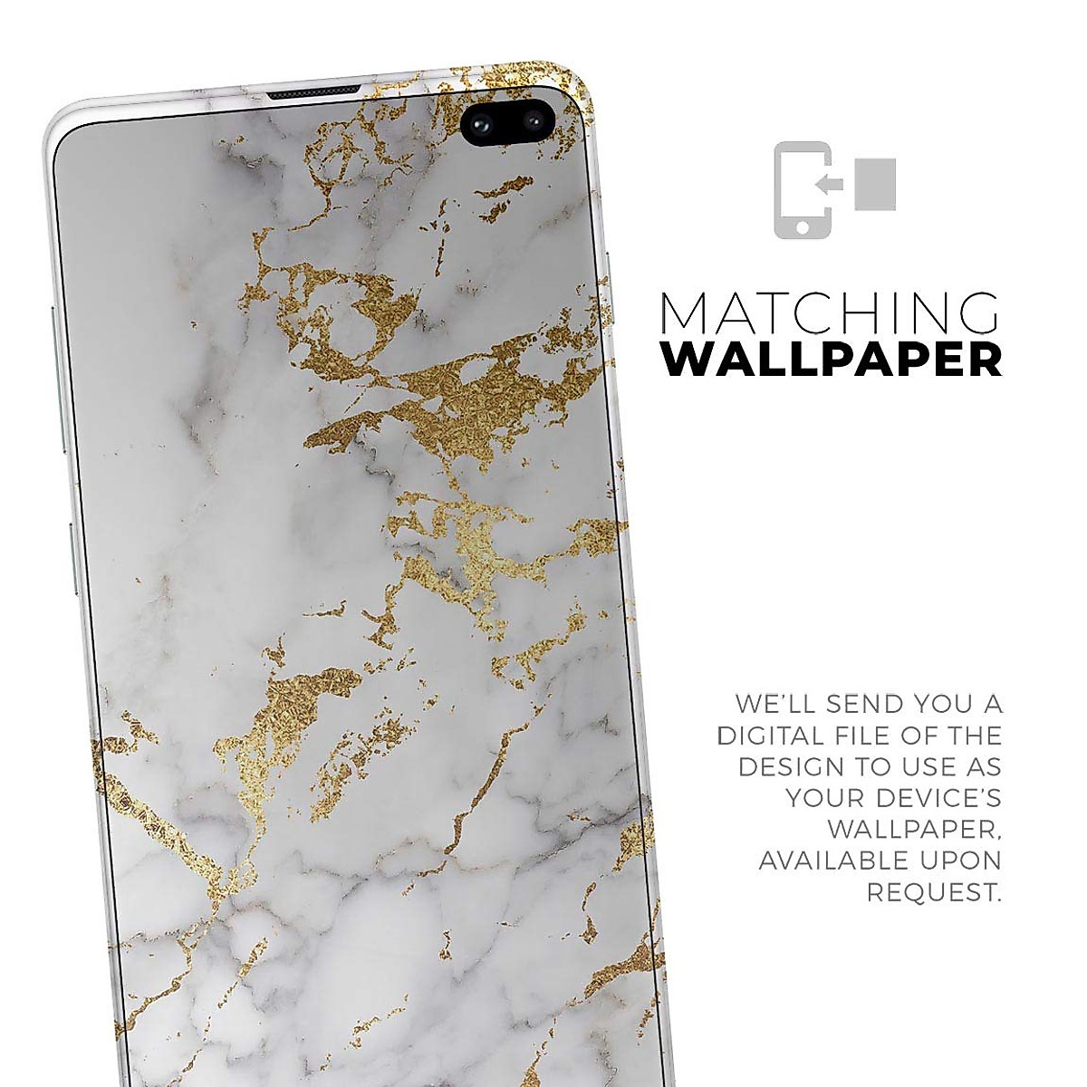 DesignSkinz Marble & Digital Gold Foil V5 Protective Vinyl Decal Wrap Skin Cover Compatible with The Samsung Galaxy S20 (Screen Trim & Back Glass Skin)