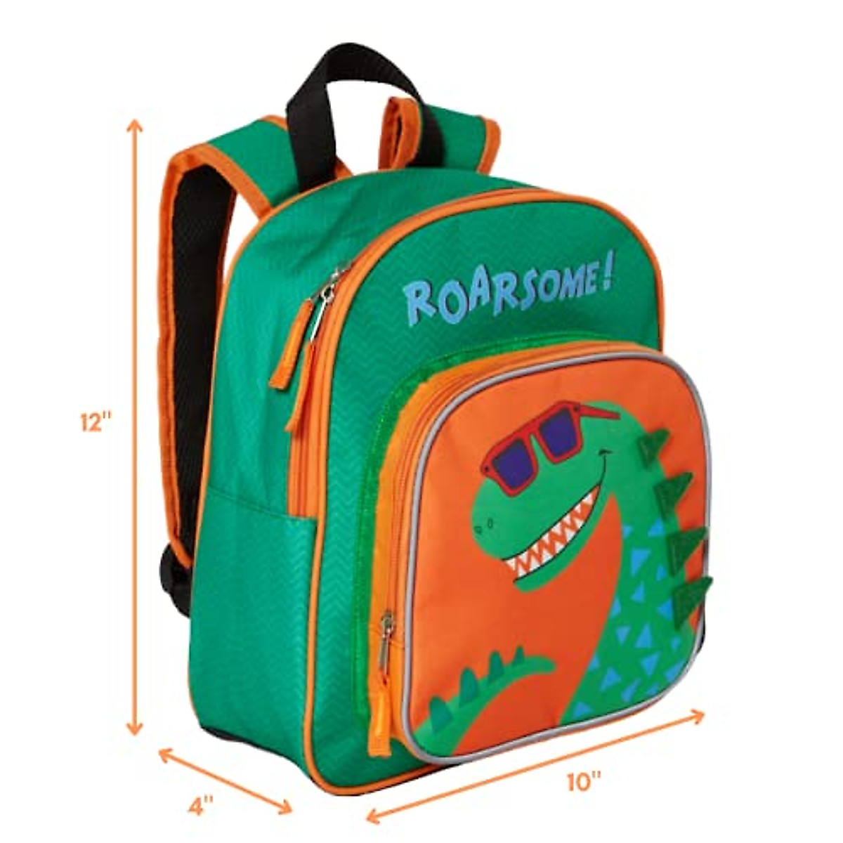RALME Dinosaur Mini Backpack Set with Water Bottle and Insulated Lunch Pocket for Kids & Toddlers - 12 Inch, Green