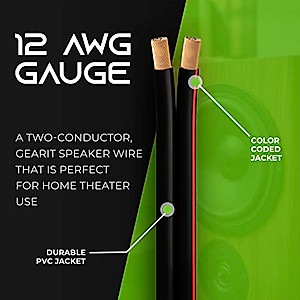 12AWG Speaker Wire, GearIT Pro Series 12 AWG Gauge Speaker Wire Cable (50 Feet / 15.24 Meters) Great Use for Home Theater Speakers and Car Speakers Black