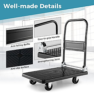 Toolsempire Foladable Push Cart Dolly, 440 lbs Heavy Duty Moving Platform Hand Truck with 360° Swivel Wheels, Moving Flatbed Cart Platform Dolly Cart for Groceries, Warehouse
