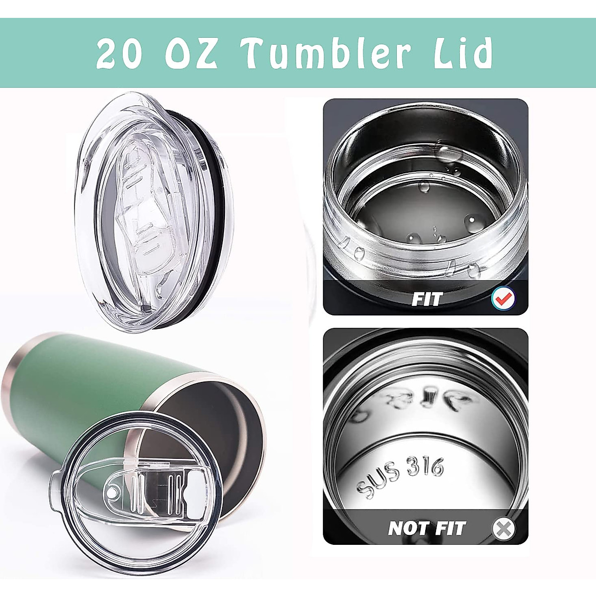 Compatible with Yeti Lids 20 oz Replacement Lid, Ozark Trail and More Splash Resistant Lids Spill Proof Tumbler Lid Clear Cup Silicone Sliding Covers BPA Free(2 Pack)