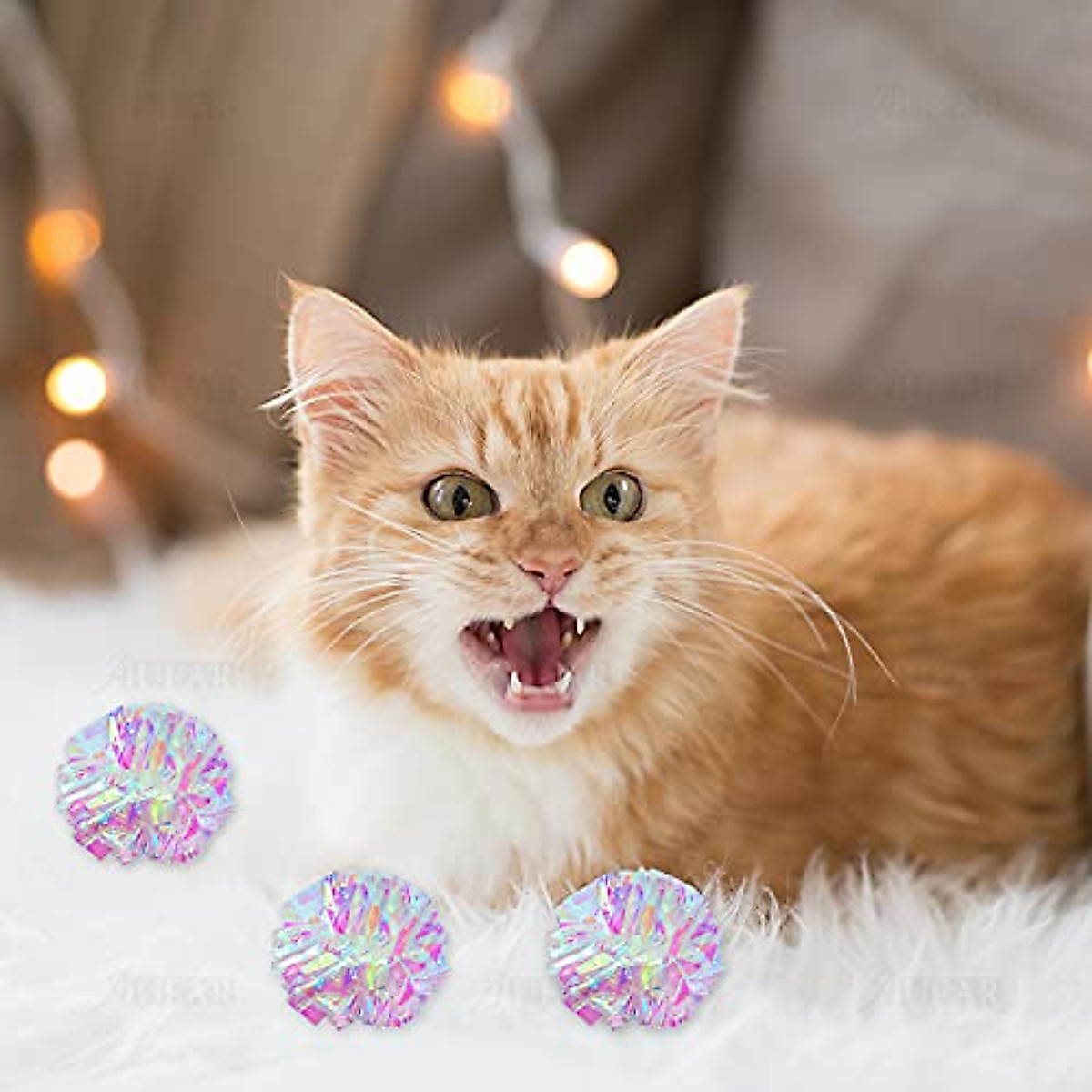 AUEAR, 20 Pack Dye Free Crinkle Balls 2" Mylar Crinkle Balls Sounds Shiny Kitty Glitter Balls for Cats