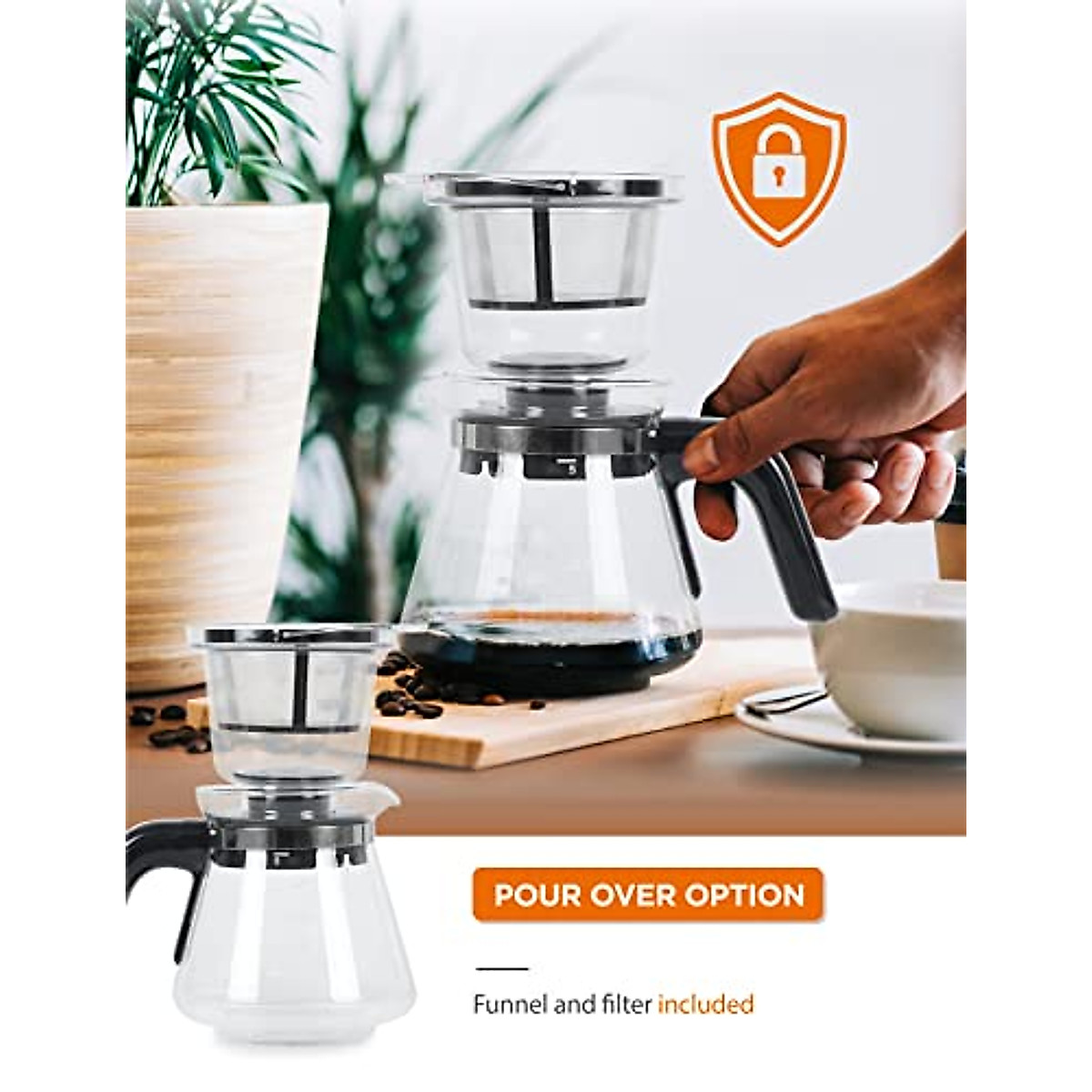 Commercial Chef Coffee Maker, Drip Coffee Maker with Pour Over Filter, 5 Cup Coffee Maker with 0.75L Water Tank, Brews in 6 Minutes