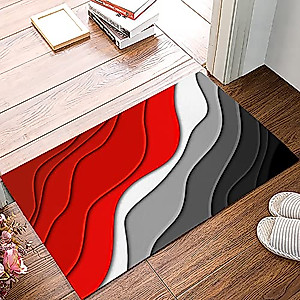 Red Gray Modern Geometric Doormat Indoor Doormat Bath Rugs Non Slip, Washable Cover Floor Rug Absorbent Carpets Floor Mat Home Decor for Kitchen Abstract Gradient Art (16x24)