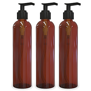 BRIGHTFROM Lotion Pump Bottles, Empty 8 OZ, BPA-Free Refillable Plastic Containers, Amber with Black Dispenser for - Soap, Shampoo, Lotions, Liquid Body Soap, Creams and Massage Oil (3 PACK)