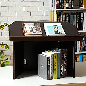 Thyle Foldable Tabletop Portable Podium Desktop Lectern Folding Classroom Presentation Podium Stand Teacher Speaker Desk Lectern Wood Computer Laptop Book Holder(Graphite Color)