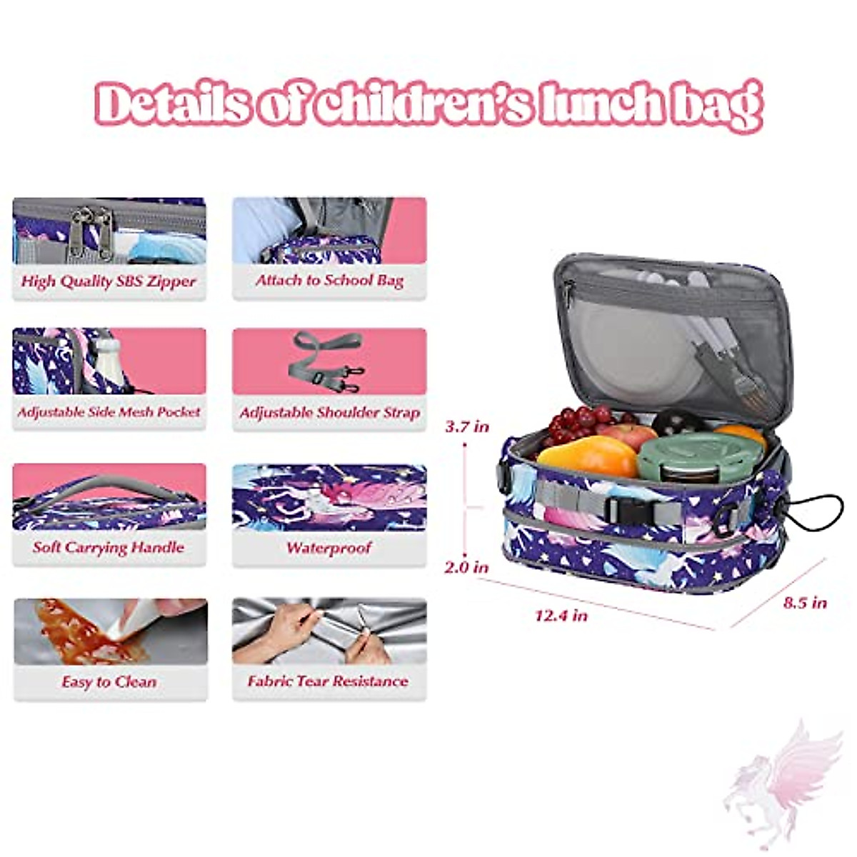 Maelstrom Lunch Box Kids,Expandable Kids Lunch Box,Insulated Lunch Bag for Kids,Reusable Lunch Tote Bag for Boy/Girl,9L,Horse (KB02-MSLB02-3)