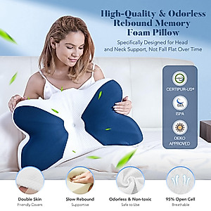Cervical Pillows for Neck Pain Relief - Adjustable Orthopedic Side Sleeping Pillow, Memory Foam Pillows for Neck and Shoulder Support, Ergonomic Contour Side Back Stomach Sleeper Bed Pillow for Adult