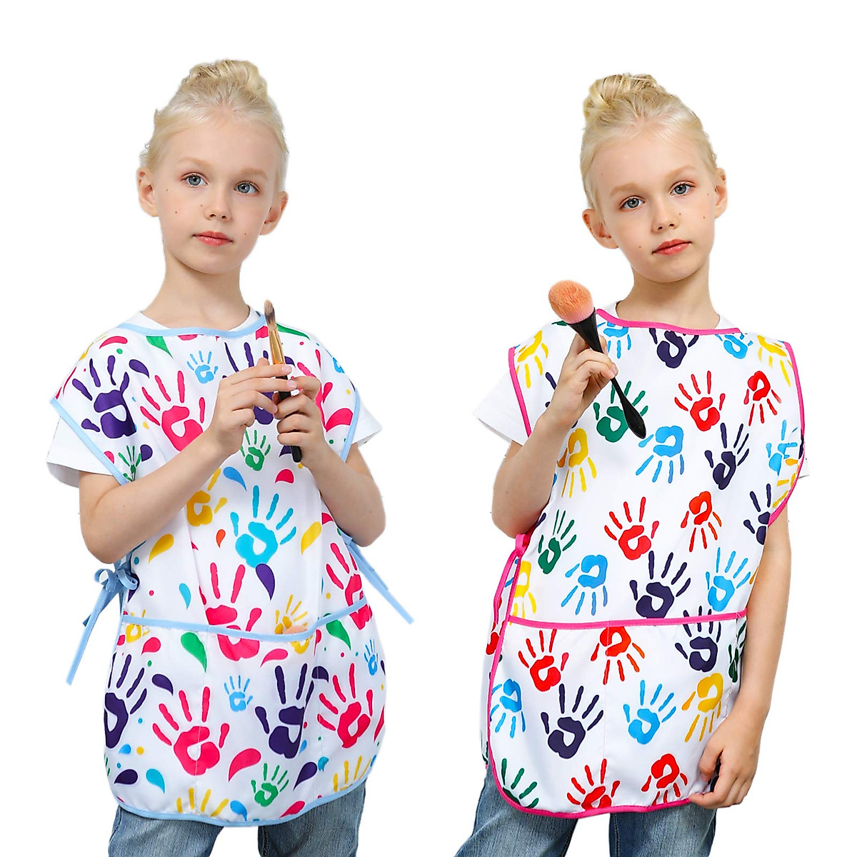 Fiodrimy 2 Pack Kids Art Smock, Waterproof Artist Painting Aprons, Sleeveless Children Art Smocks with Pockets for Age 2-7 Years