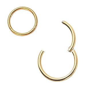 OreilleStar Nose Rings Septum Hoops Hypoallergenic 316L Surgical Steel Small Round Clicker Hinged Earrings Gold 16Gauge 6MM for Helix Cartilage Daith Snug Tragus Lobe