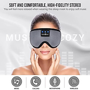 MUSICOZY Sleep Headphones Bluetooth Wireless Headband Sleep Mask, Sleeping Headphones Music Eye Mask Earbuds for Side Sleepers Air Travel Office Nap Unique Holiday Christmas Gifts, Pack of 2