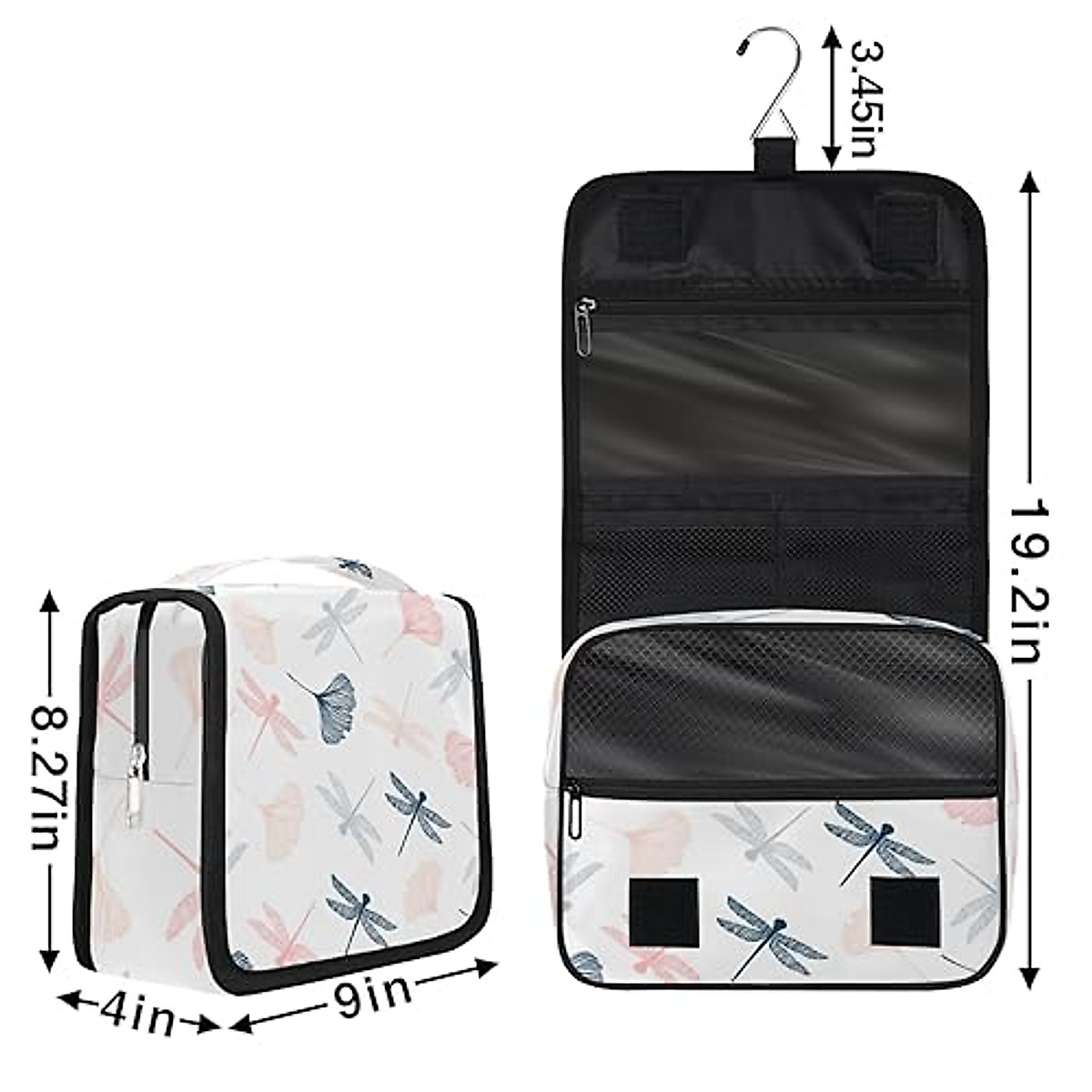 POFATO Dragonflies Ginkgo Leaves Travel Toiletry Bag Cosmetic Makeup Bag for Women Men Hanging Hook Wash Toiletries Portable Toiletry Bags Organizer