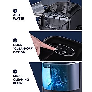 Ice Maker Countertop Machine with Self-Cleaning Function，26LBS in 24 Hours, 9 Bullet Cubes Ready in 6 Mins, Compact Ice Cube Maker with Ice Scoop & Basket for Home Kitchen Office Bar (Black)