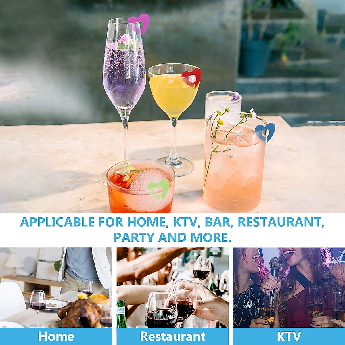 KICHOUSE 2 Sets 16 Pcs Wine Glass Marker Wedding Decoration Wine Bottle Labels Portable Cup Heart Shaped Ring Cup Recognizer Cup Silicone Labels Wine Glass Identifiers Drink Markers Hawaii