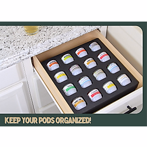 Polar Whale 2 Cocktail Capsule Drawer Organizers Tray Insert Compatible with Keurig DrinkWorks Pods for Kitchen Home Bar Party Waterproof Washable Black Foam 16 Compartment 12.5 x 12.5 Inches