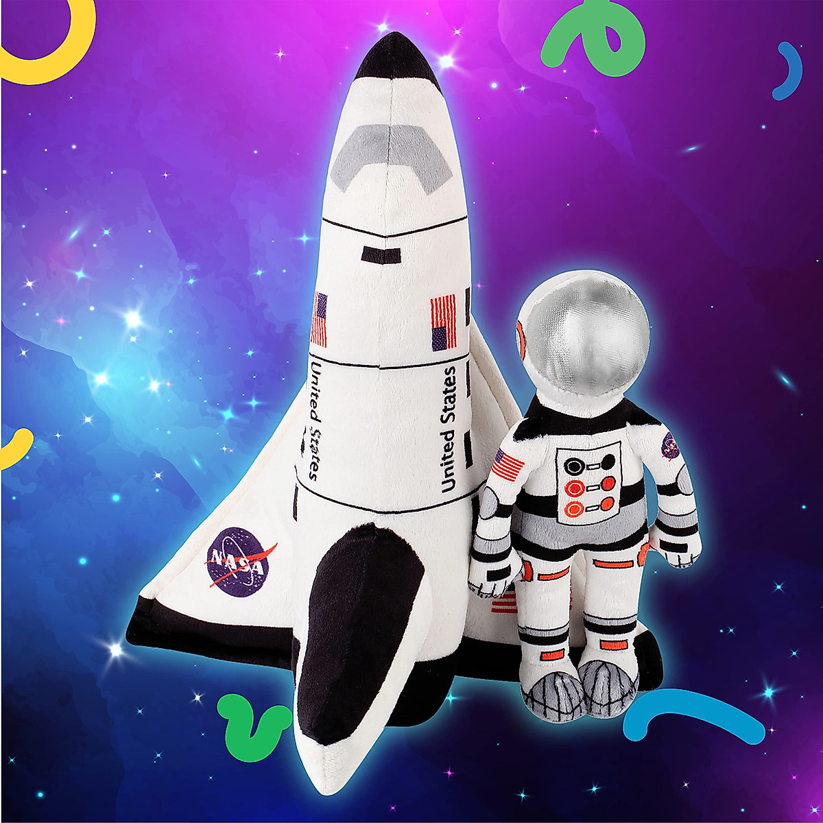 Dazmers 10” Stuffed Space Shuttle and Astronaut Plush Soft and Cuddly Plush Space Shuttle Toy for Kids –Birthday Gift for Boys Girls, Toddlers Pretend Role Play