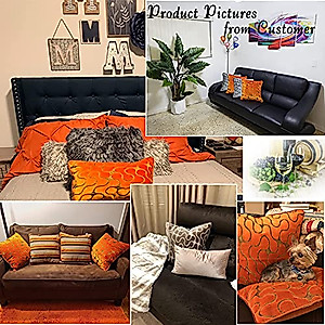 Yangest Burnt Orange Velvet Wave Lumbar Throw Pillow Cover Wavy Line Luxury Cushion Case Modern Zippered Rectangular Pillowcase for Sofa Couch Bedroom Living Room Home Decorative, 12x20 Inch