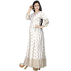 Chandrakala Gold Foil Printed Long Kurti for Women Rayon Indian Anarkali Ethnic Tunic Top Kurta Kurti Dress,X-Large (K199WHI4)