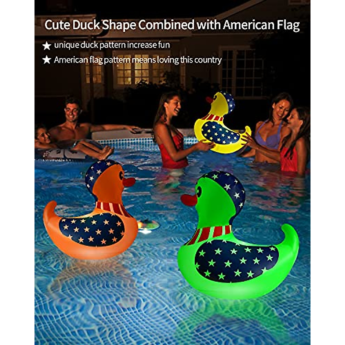 LOGUIDE Floating Pool Lights,16 Inch Colors Changing LED Inflatable Duck Float Lights Waterproof with 2 Pack Remote for Pond Pool Beach Garden Backyard, Decorative Night Light, Christmas Event Party