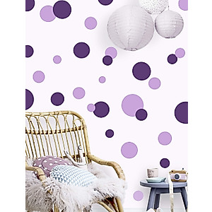 Polka Dot Wall Decals Girls Room Wall Decor Stickers, Wall Dots, Vinyl Circle Peel & Stick DIY Bedroom, Playroom, Kids Room, Baby Nursery Toddler to Teen Bedroom Decoration (Dark & Light Purple)