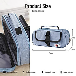 SY Big Capacity Pencil Case Pen Bag Storage Large Handheld Pen Pouch Bag Multiple Compartment Double Zipper Cosmetic Case High School Organizer College Student Girl Teen Adult-BLUE