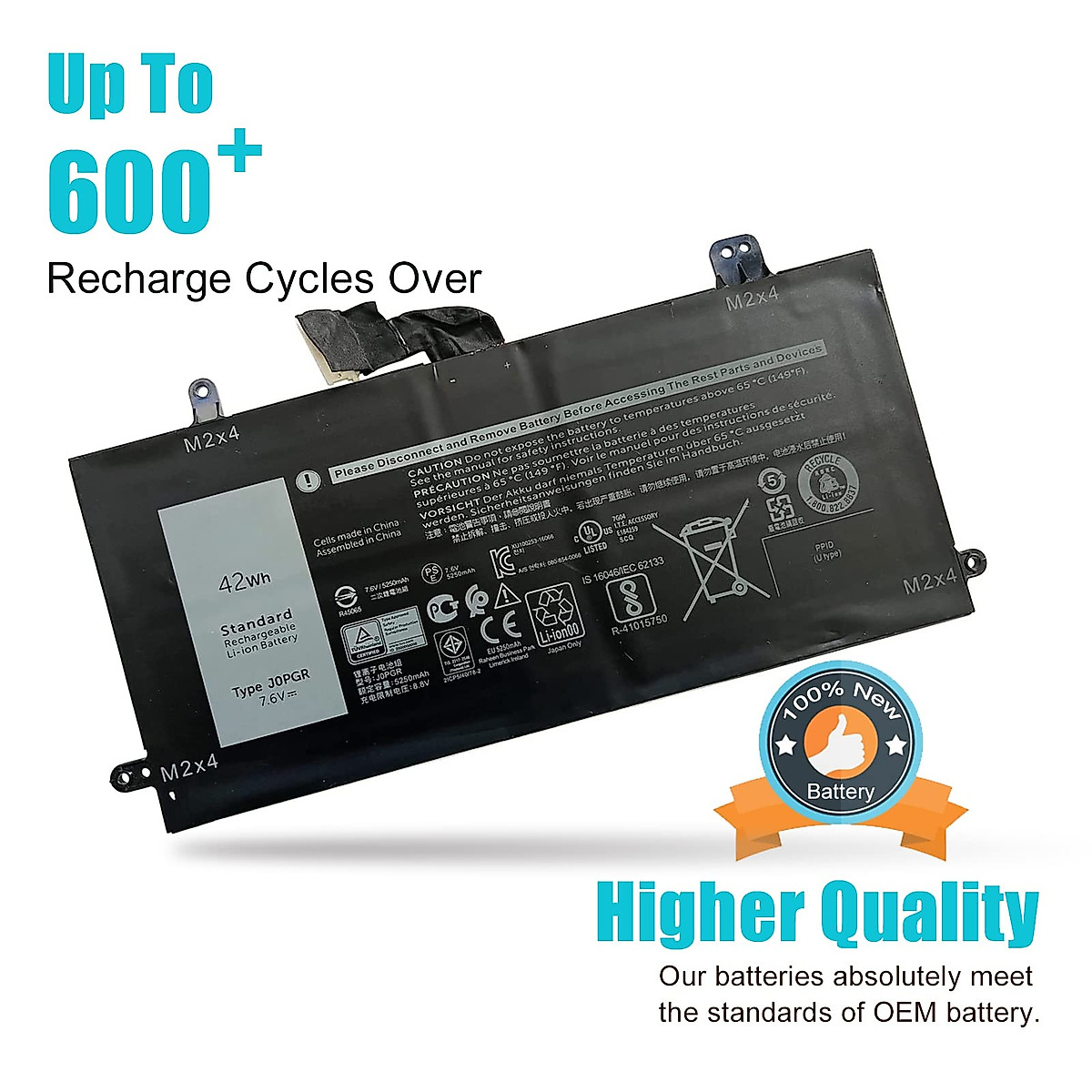 J0PGR Laptop Battery Compatible with Dell Latitude 5285 E5285 5290 2-in-1 Series T17G T17G001 T17G002 JOPGR 0J0PGR X16TW 0X16TW FTH6F 0FTH6F FTG78 1WND8 RDYCT 0RDYCT 7.6V 42Wh 5250mAh 4-Cell